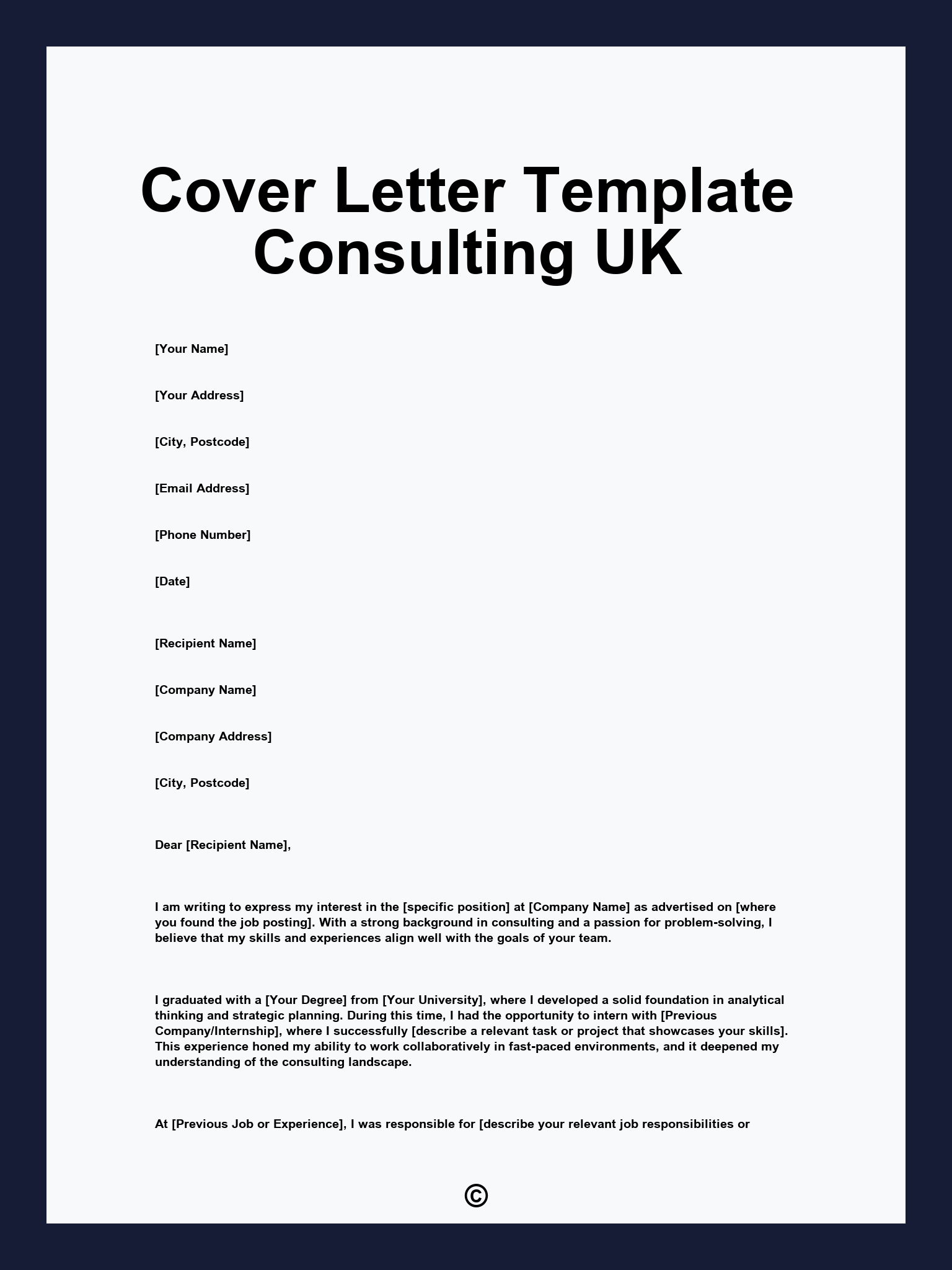 Cover Letter Template Consulting UK Cover Letter Template Consulting UK