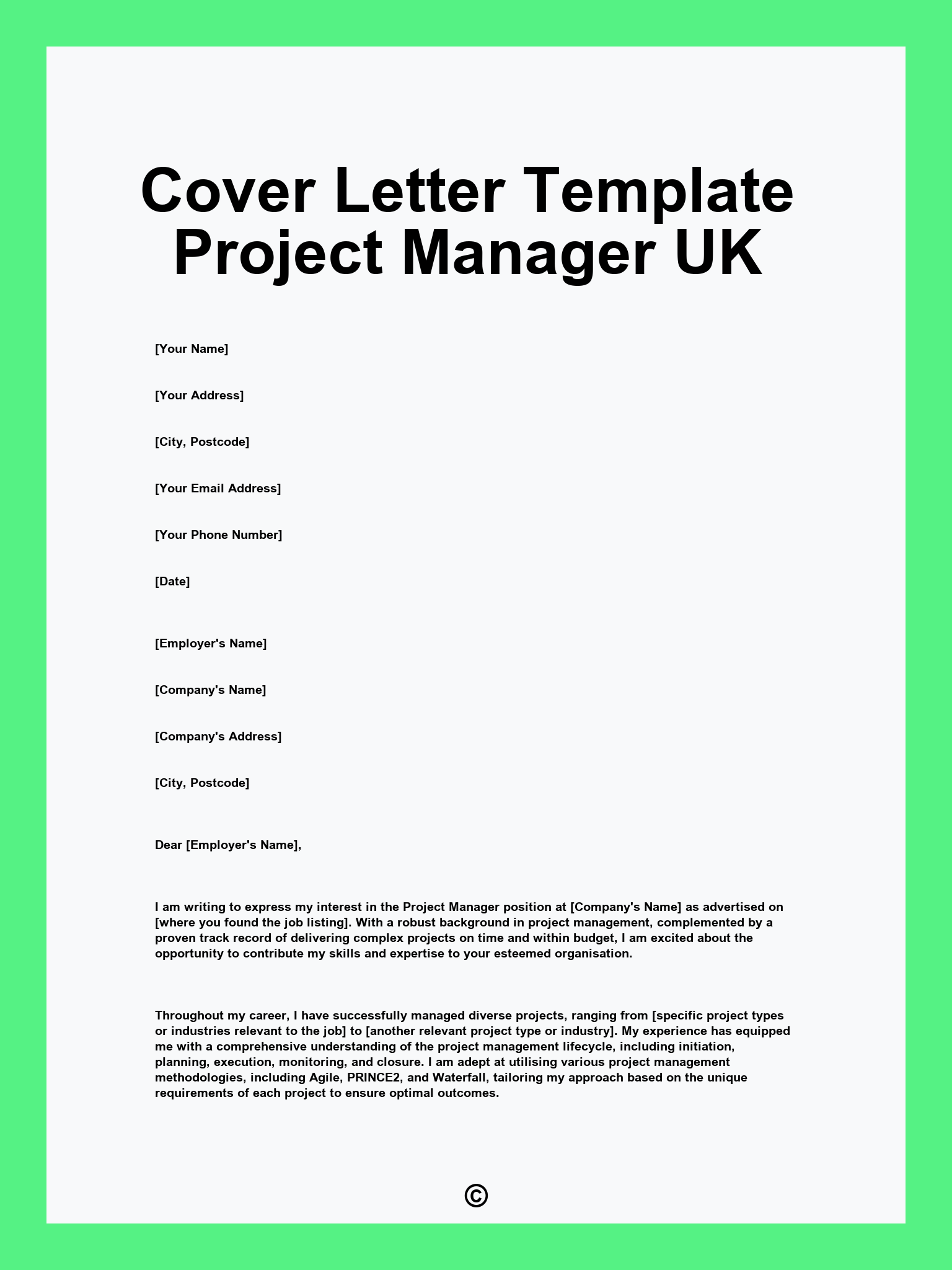 Cover Letter Template Project Manager UK