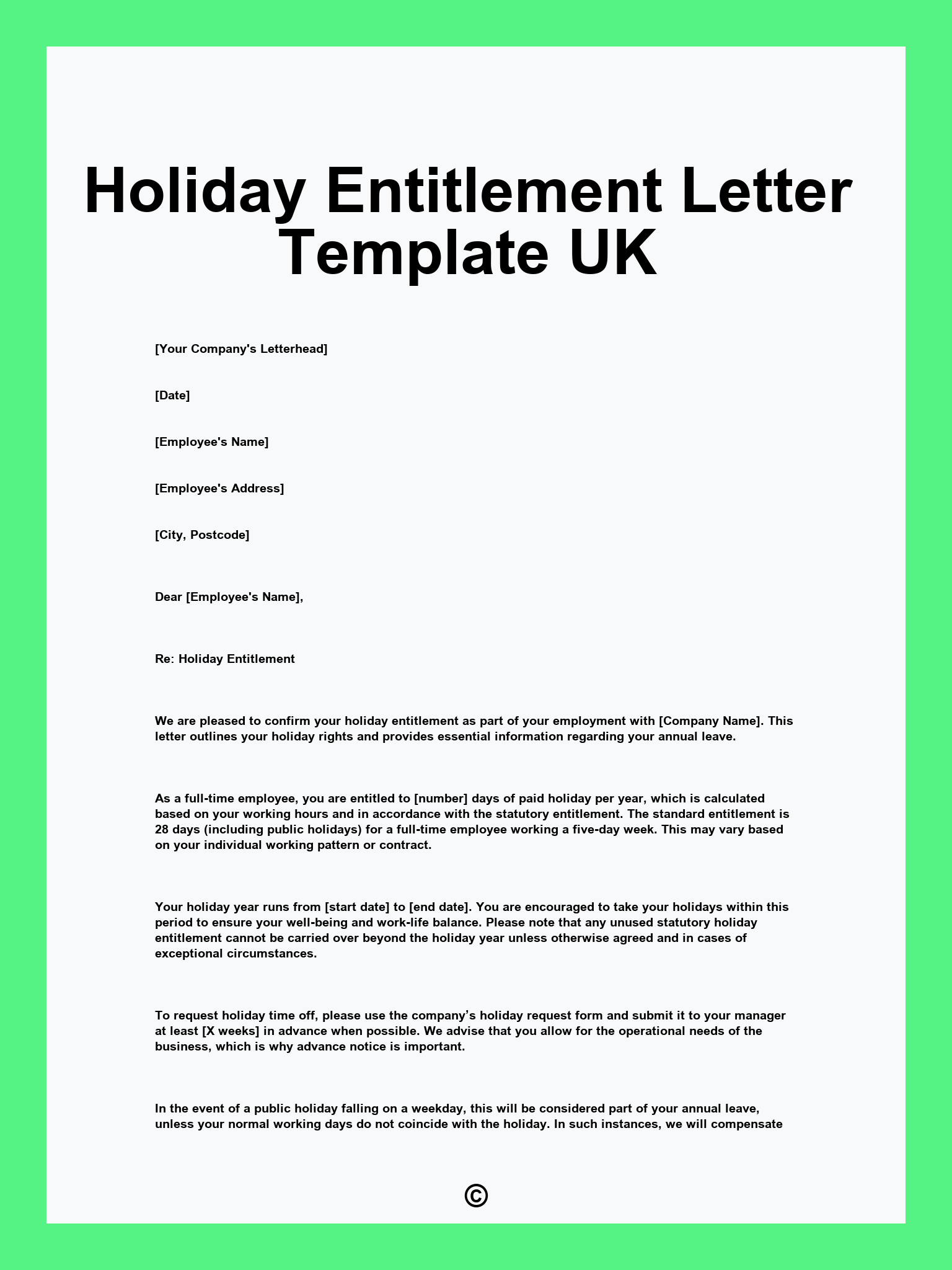 Holiday Entitlement Letter Template UK