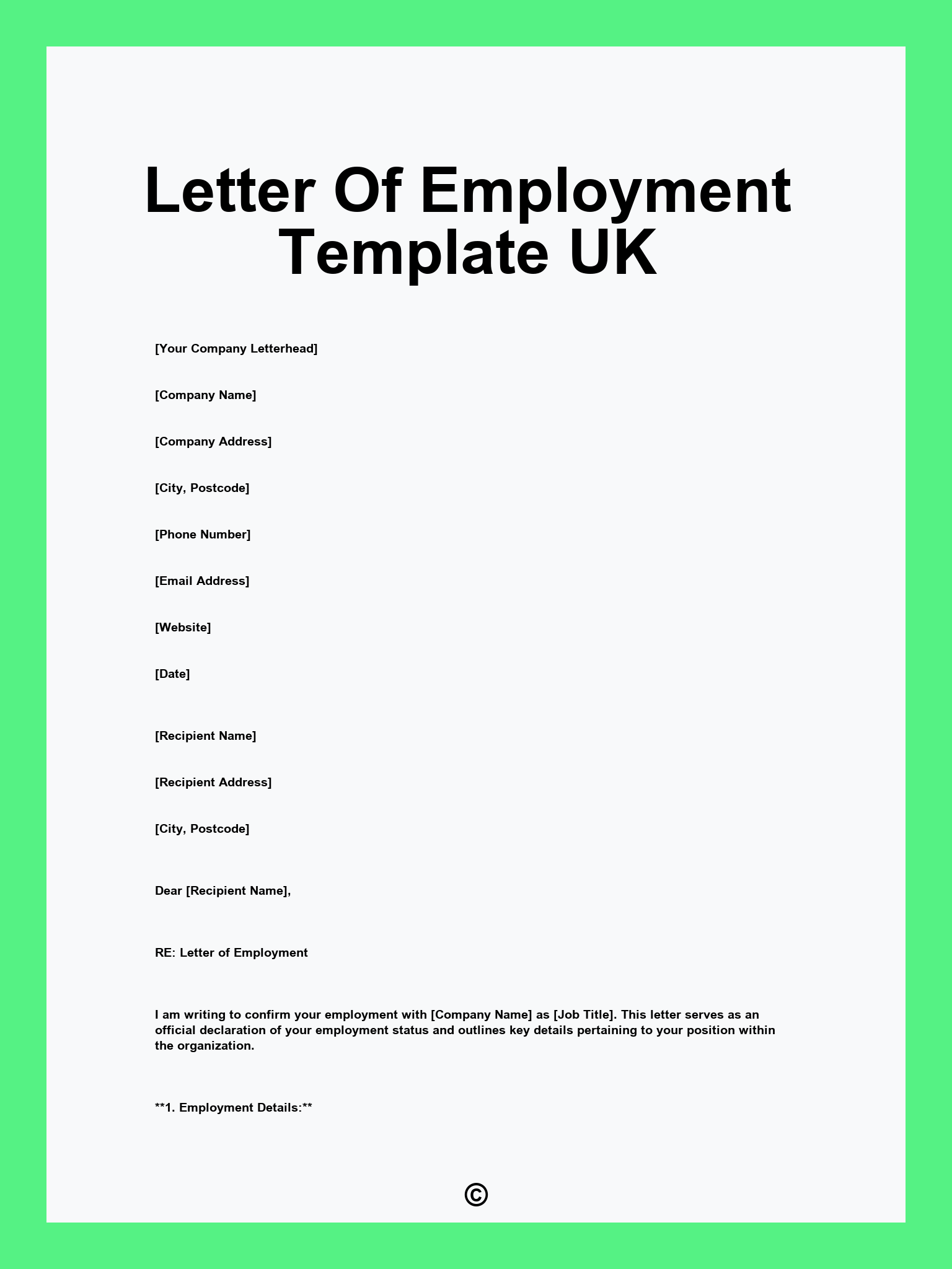 Letter Of Employment Template UK