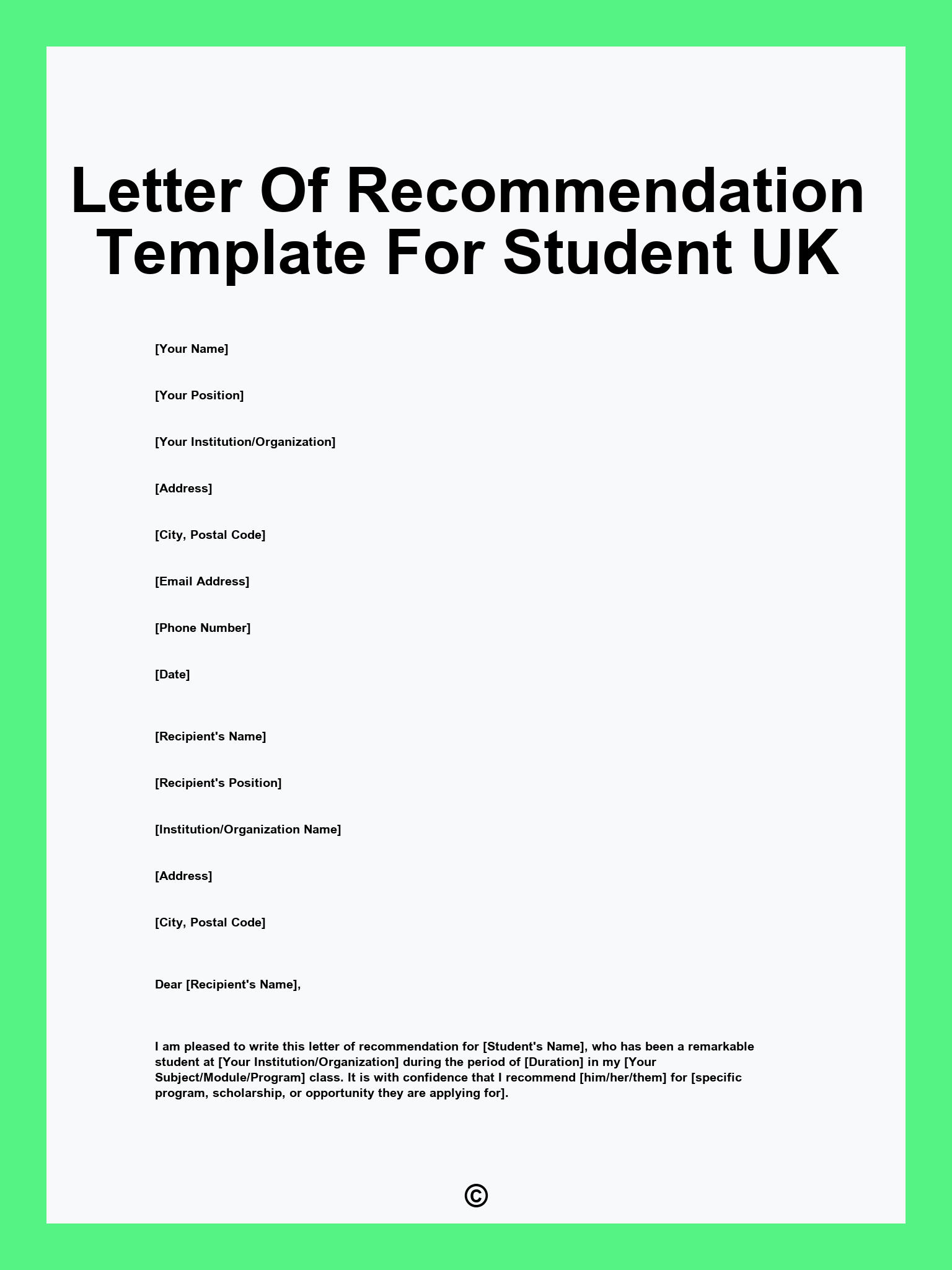 Letter Of Recommendation Template For Student UK