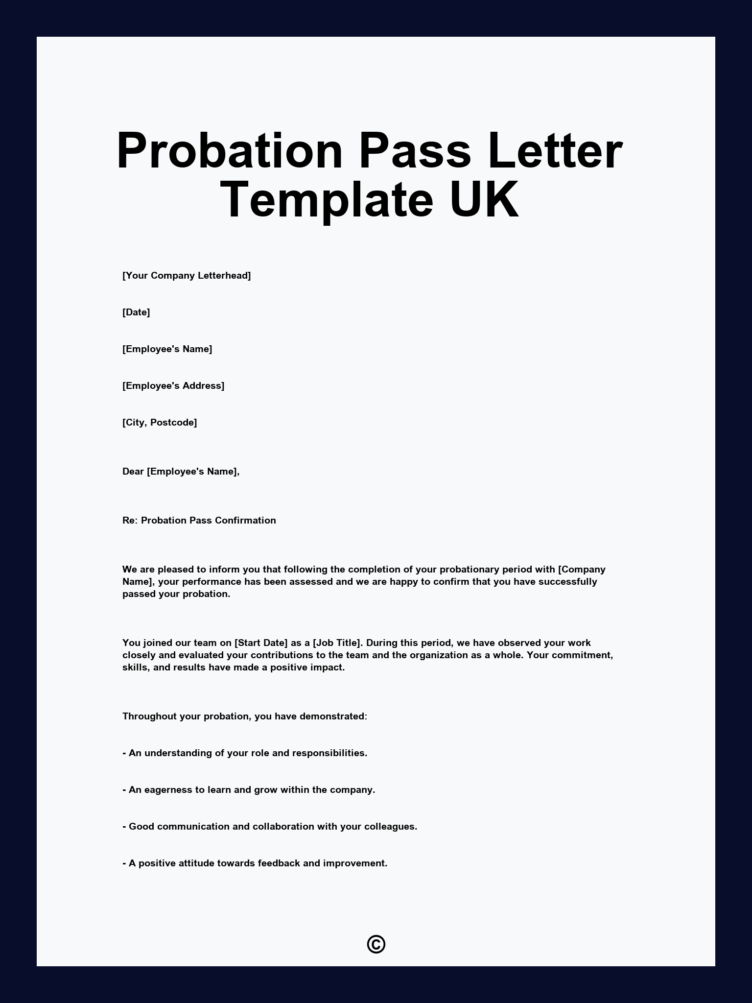 Probation Pass Letter Template UK