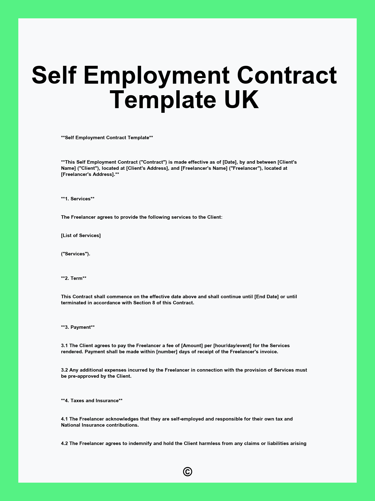 Self Employment Contract Template UK